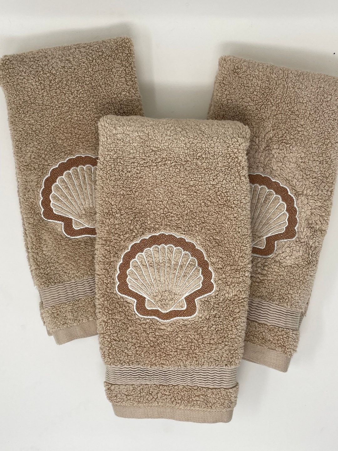 Set of 3 Soft Clamshell Embroidered Hand Towels Beige - Etsy