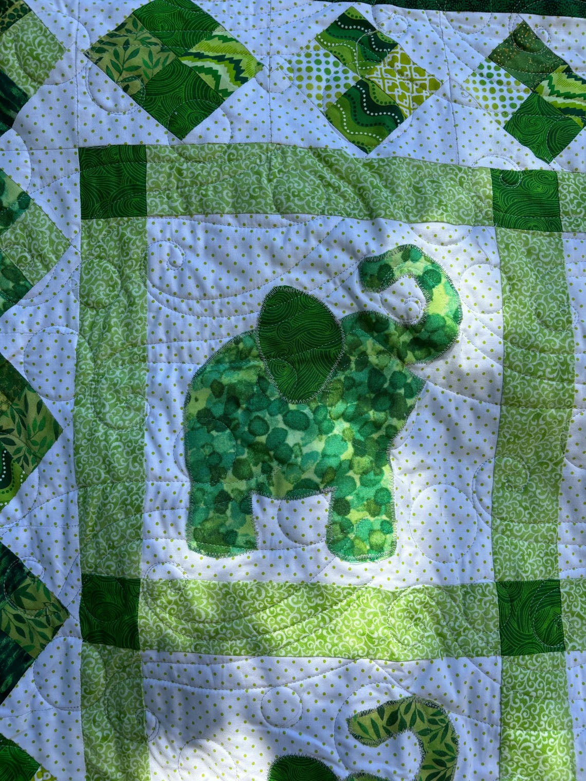 Green Elephant Baby Quilt: Reversible Clover Patchwork Nursery Decor ...
