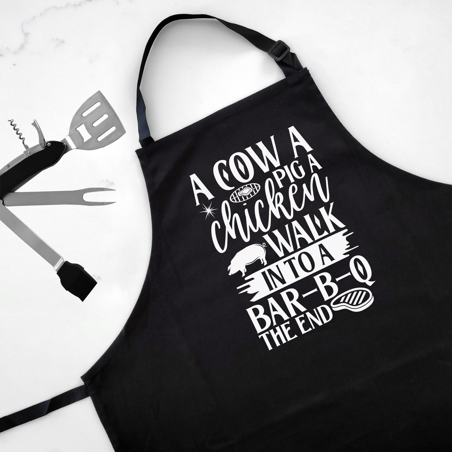 Funny BBQ Joke Apron: Cow, Pig, Chicken Barbecue - Heavy Cotton - Etsy ...