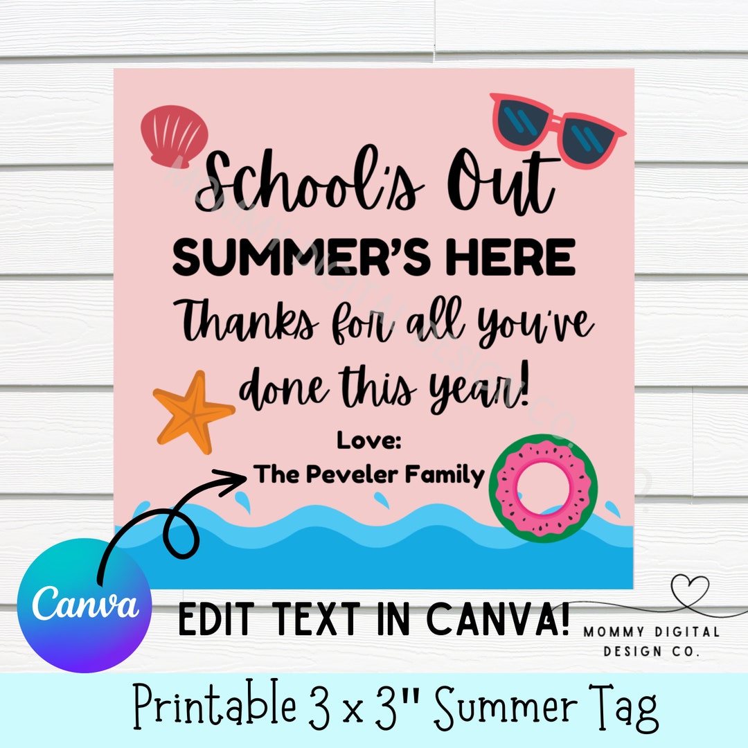 Summer Teacher Appreciation Gift Tag Template, Editable Sunshine Thank ...