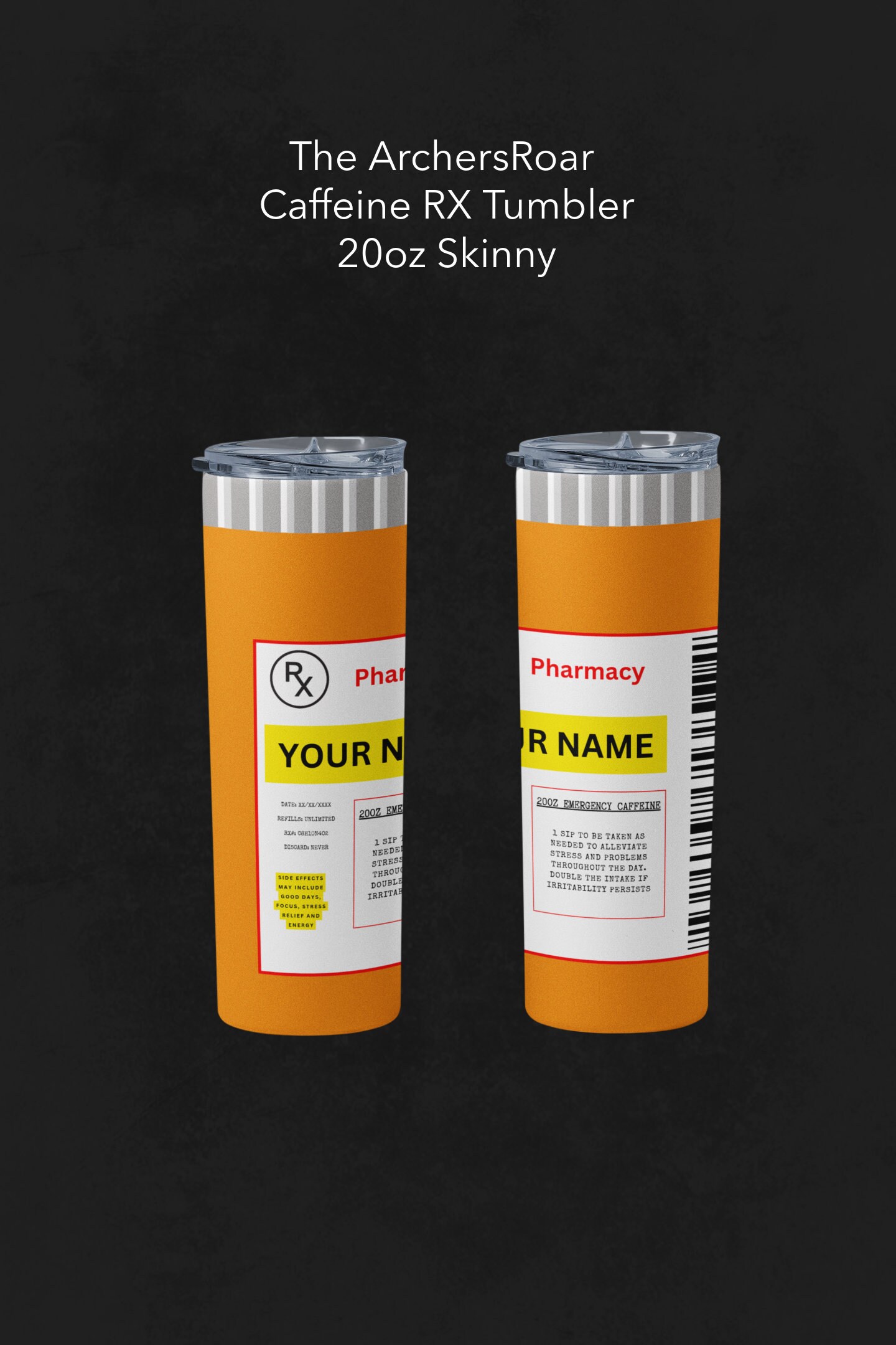 Medication Bottle - Pill Bottle -20oz Skinny RX Bottle - Personalized ...