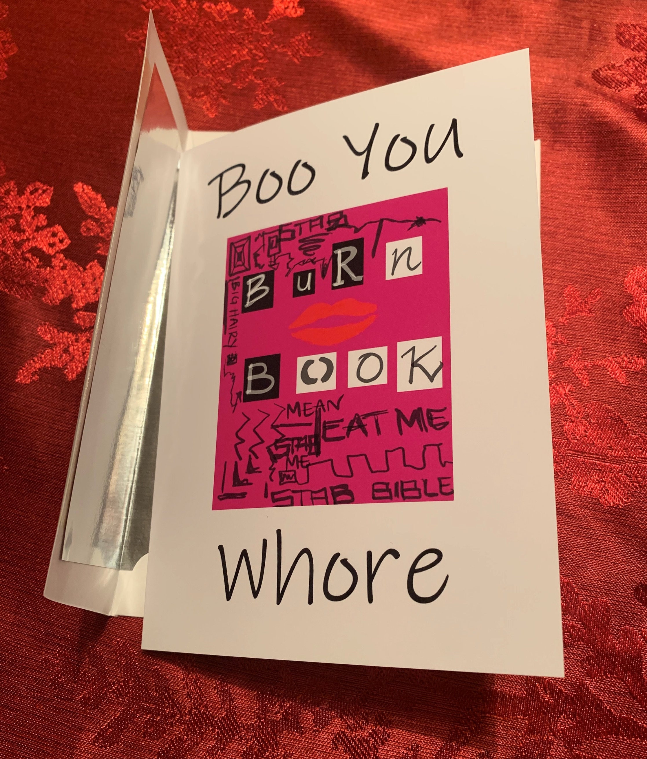 Mean Girls Burn Book Boo You Whore Greeting Card Blank Inside Set of 5 ...