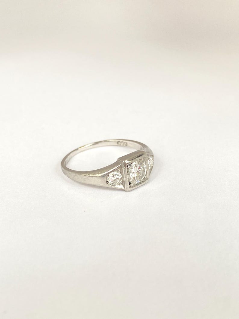 Art Deco Diamond Trilogy Engagement Ring, 18ct Gold Platinum - Etsy UK