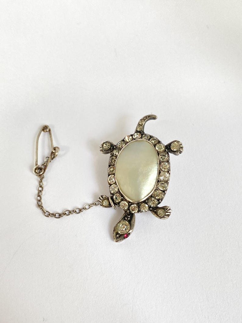 Antique, Silver, Mother of Pearl Diamond Paste Turtle Brooch - Etsy