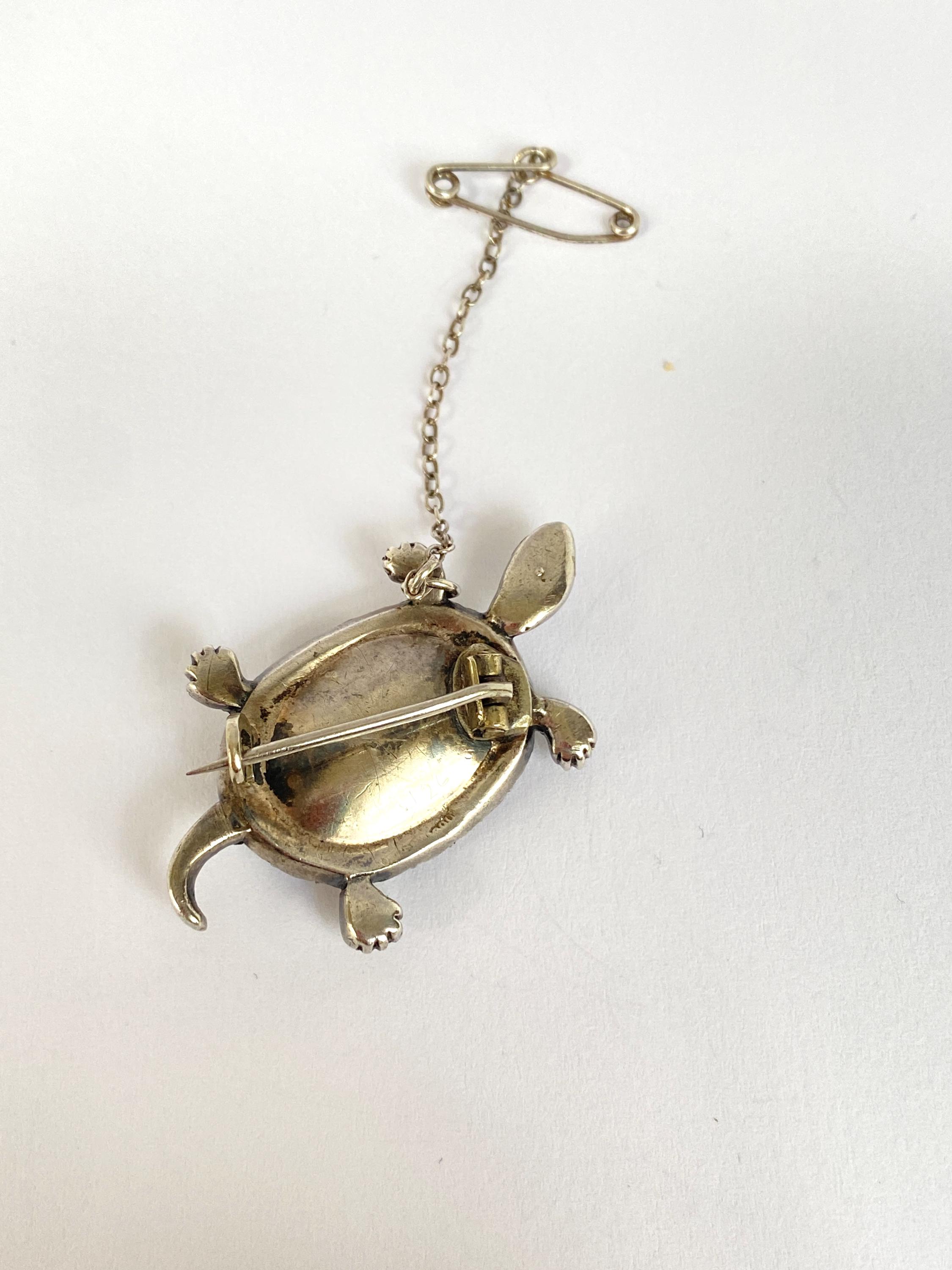 Antique, Silver, Mother of Pearl Diamond Paste Turtle Brooch - Etsy