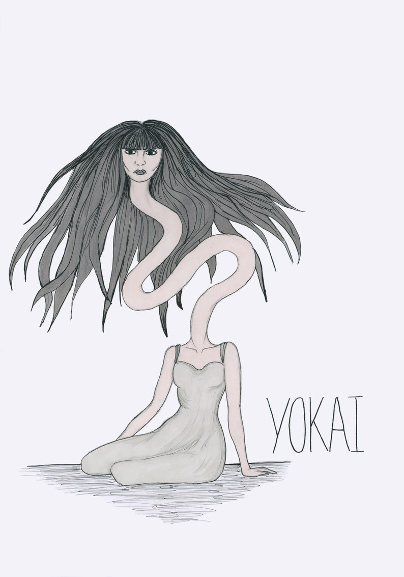 Yokai Print Japanese Folklore Spooky Art Print A4 Print Rokurokubi ...