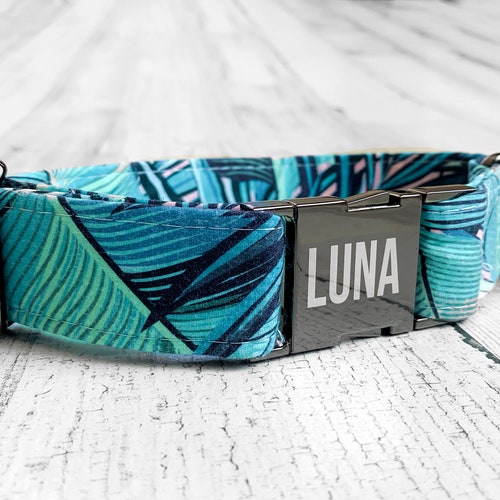 Personalized Mountain Landscape Dog Collar in Teal Blue and - Etsy