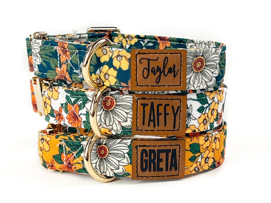 Personalized Autumn Floral Dog Collar, Custom With Name Whimsical Cute ...