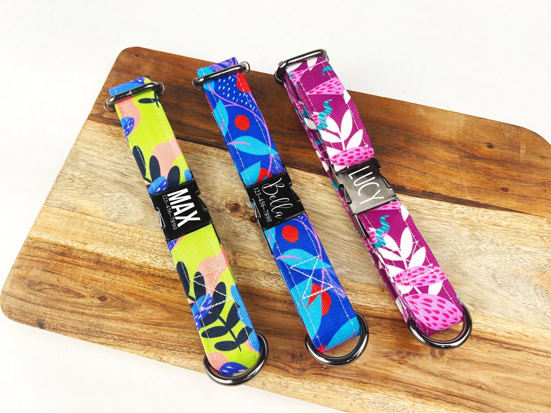 Personalized Floral Dog Collars, Laser Engraved Metal Summer Color Pop ...