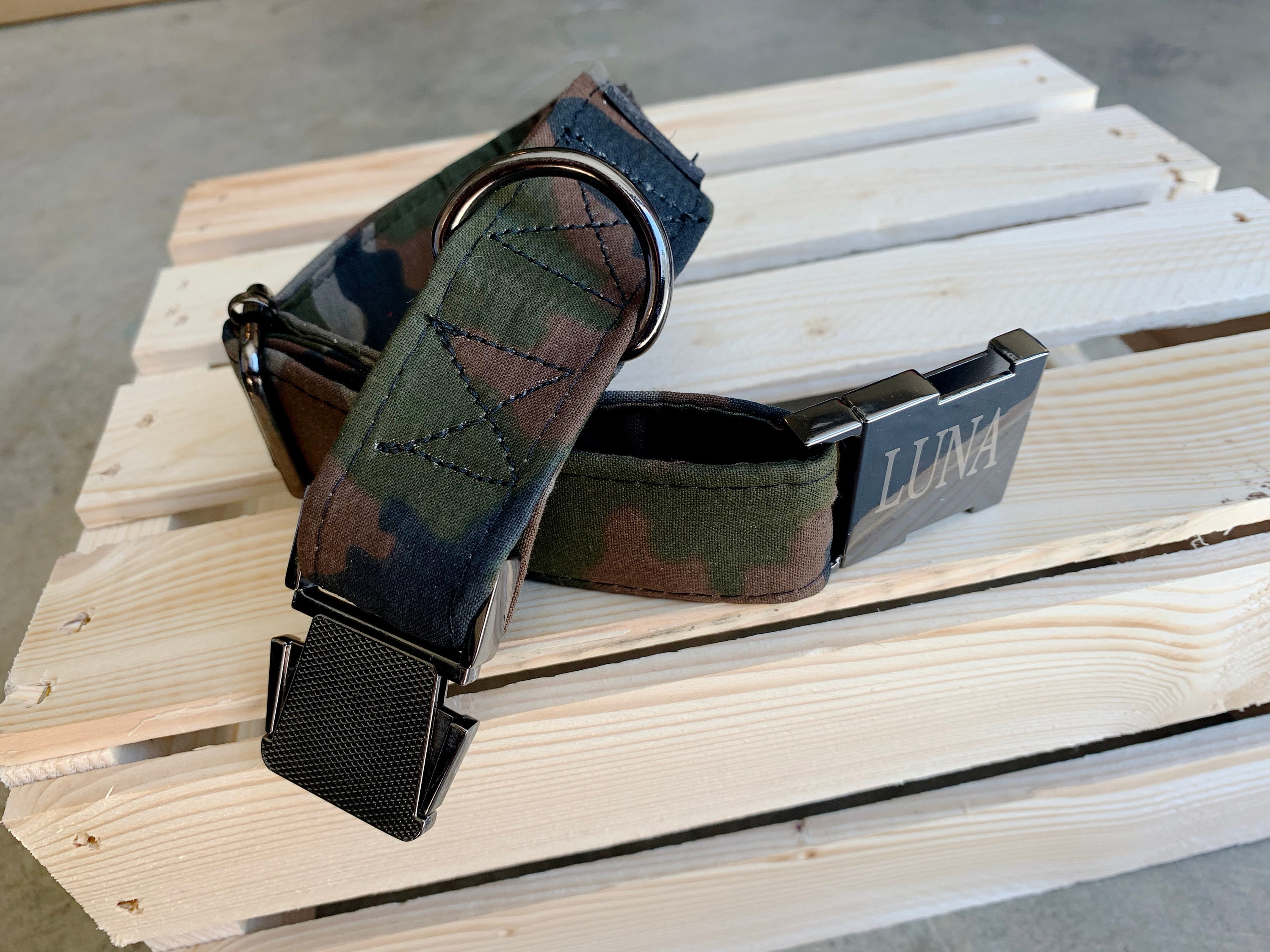 Wide Camo Dog Collar With Gun Metal Quick Release Buckle, Custom Laser ...