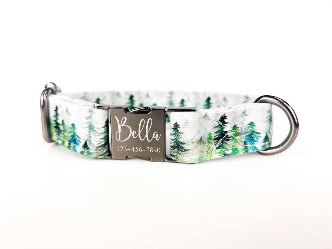 Personalized PNW Trees Line Dog Collar W/ Metal Buckle, HAND MADE ...