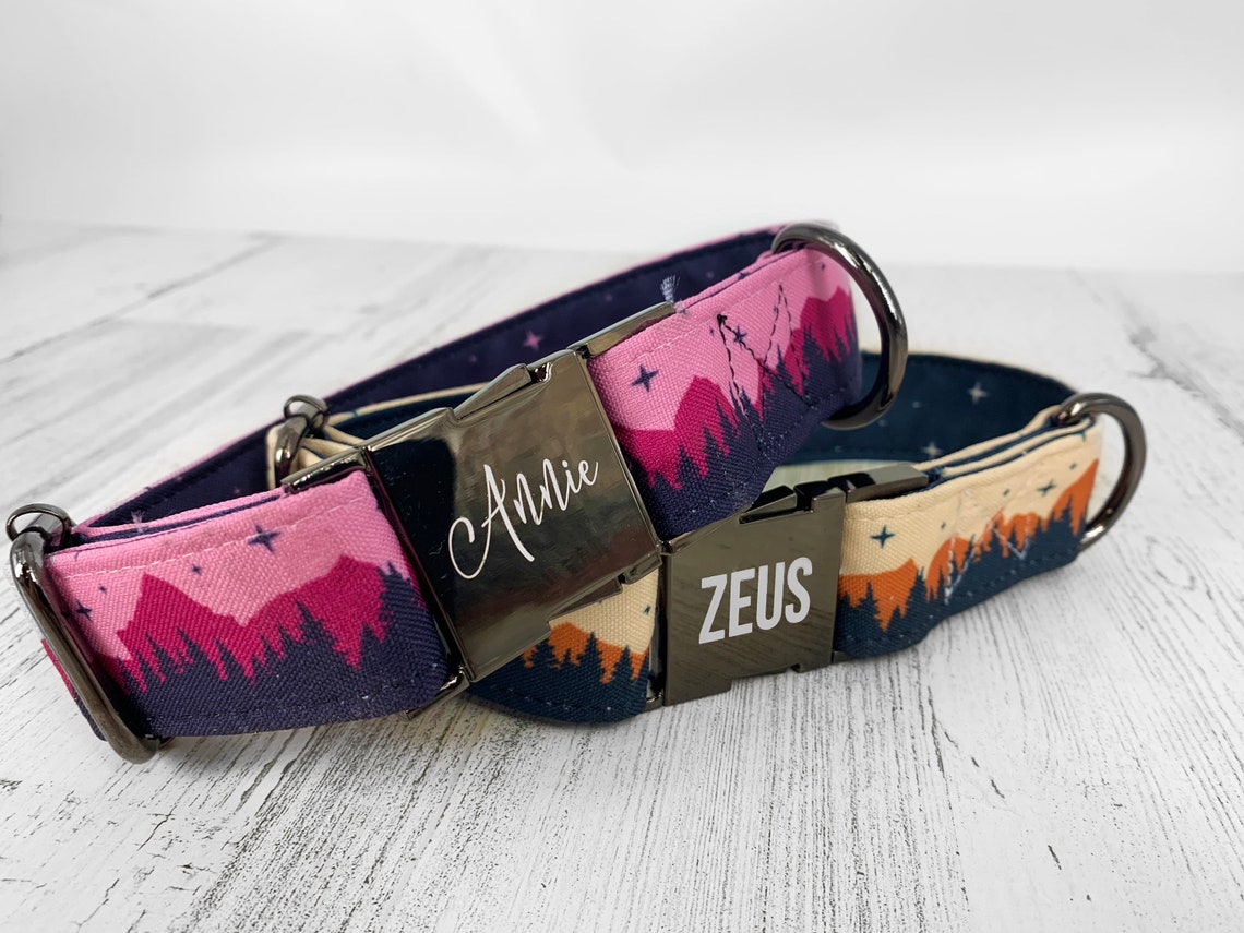 Personalized Mountain Landscape Dog Collar w/ Metal Buckle | Etsy