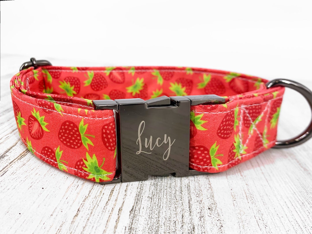 Strawberry Dog Collar, Personalized Laser Engraved Fruit, Quick Release ...