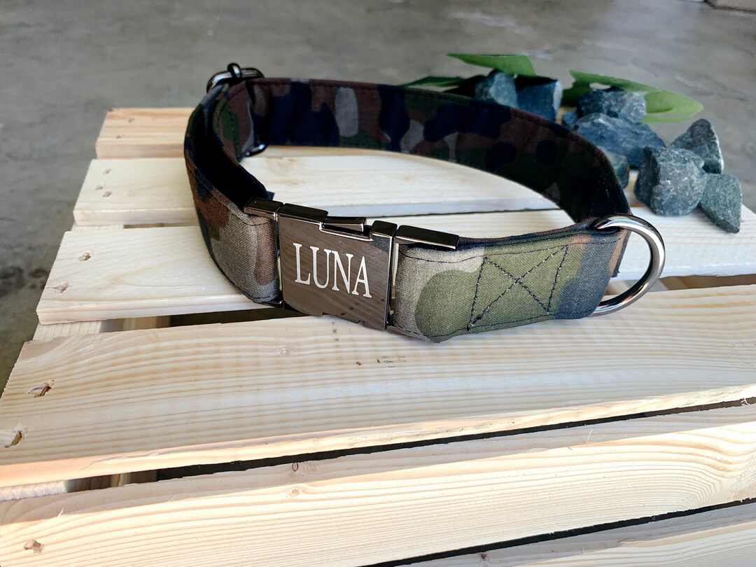 Wide Camo Dog Collar With Gun Metal Quick Release Buckle, Custom Laser ...