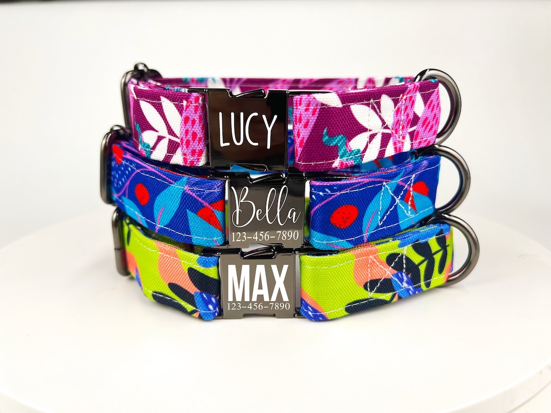 Personalized Floral Dog Collars, Laser Engraved Metal Summer Color Pop ...