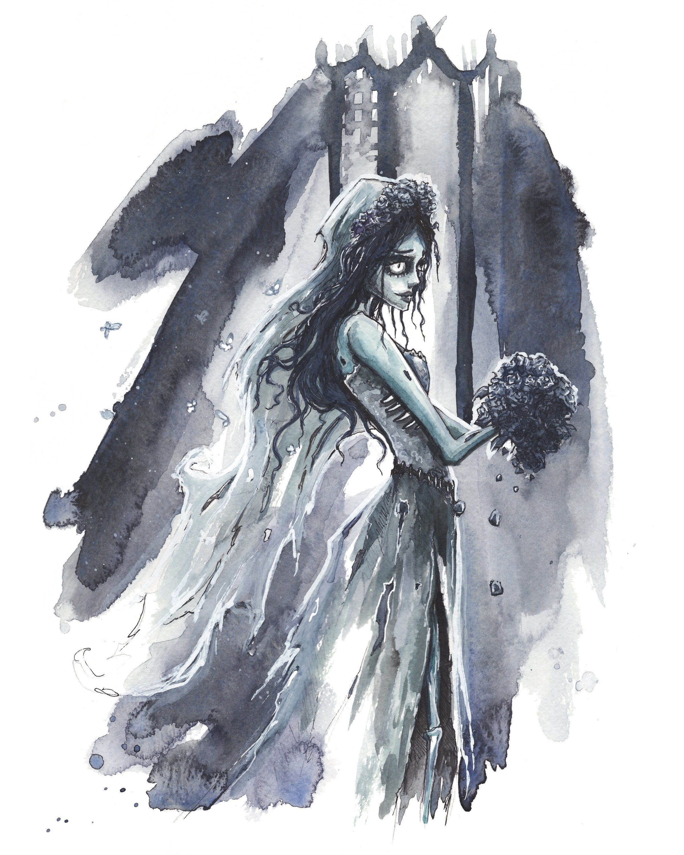 Corpse Bride Art Print, Emily Illustration, Horror Characters ...