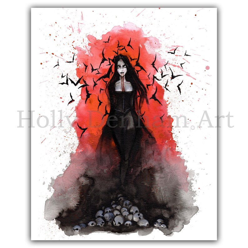 Vampire Painting Print, Dark Artwork, Horror Wall Decor, Ink Art Prints ...
