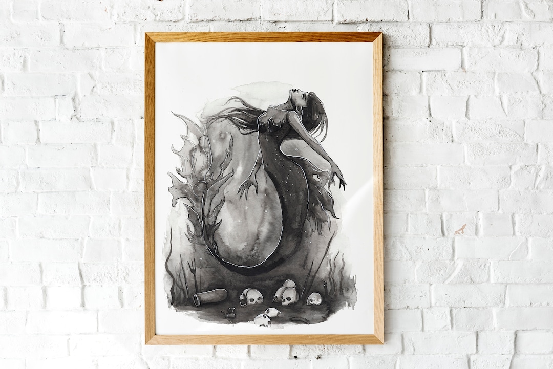 Siren Print Ink Painting Dark Fantasy Artwork Spooky Decor - Etsy