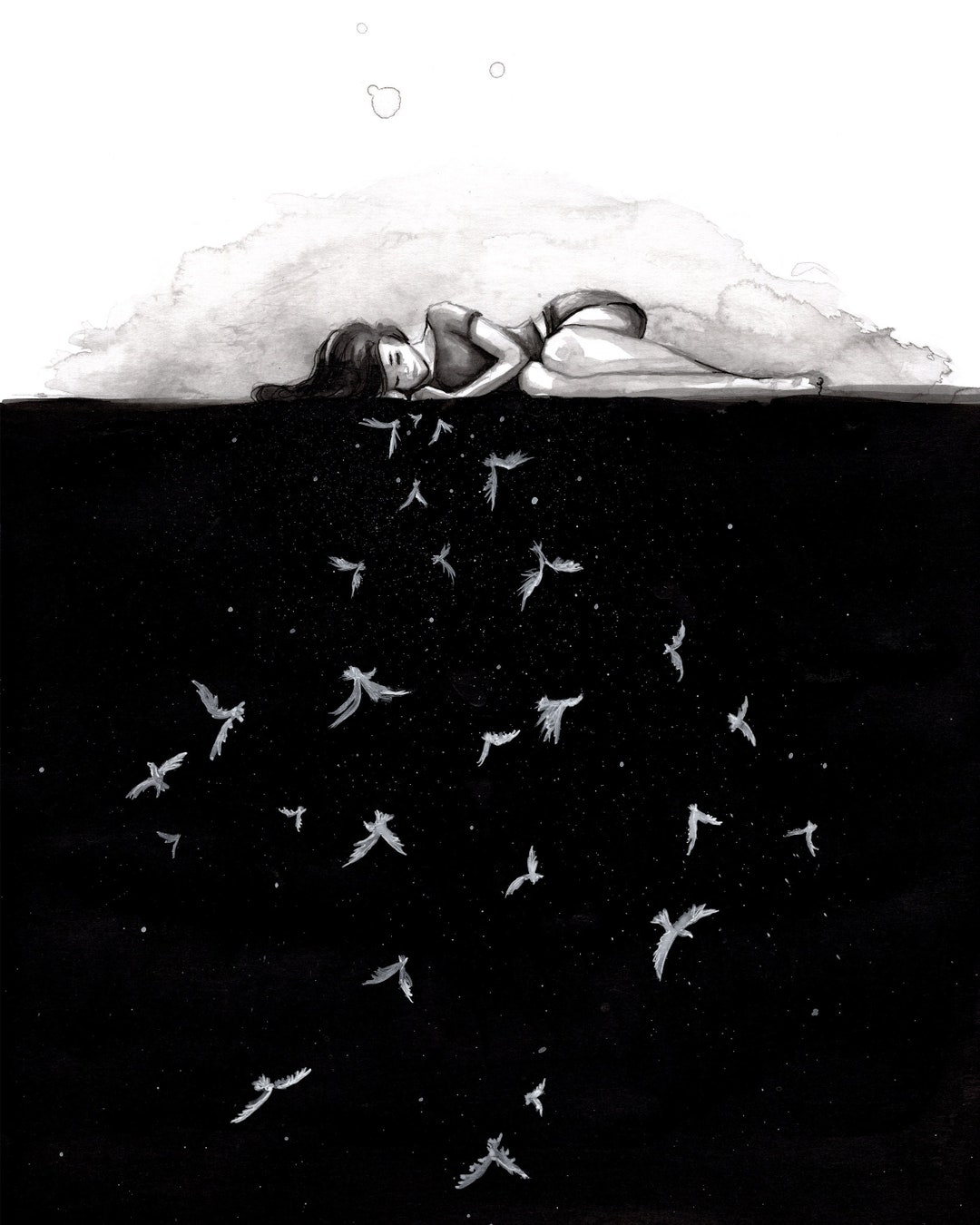 Sleep Concept Art Print Dark Artwork Ink Painting Dreamy - Etsy