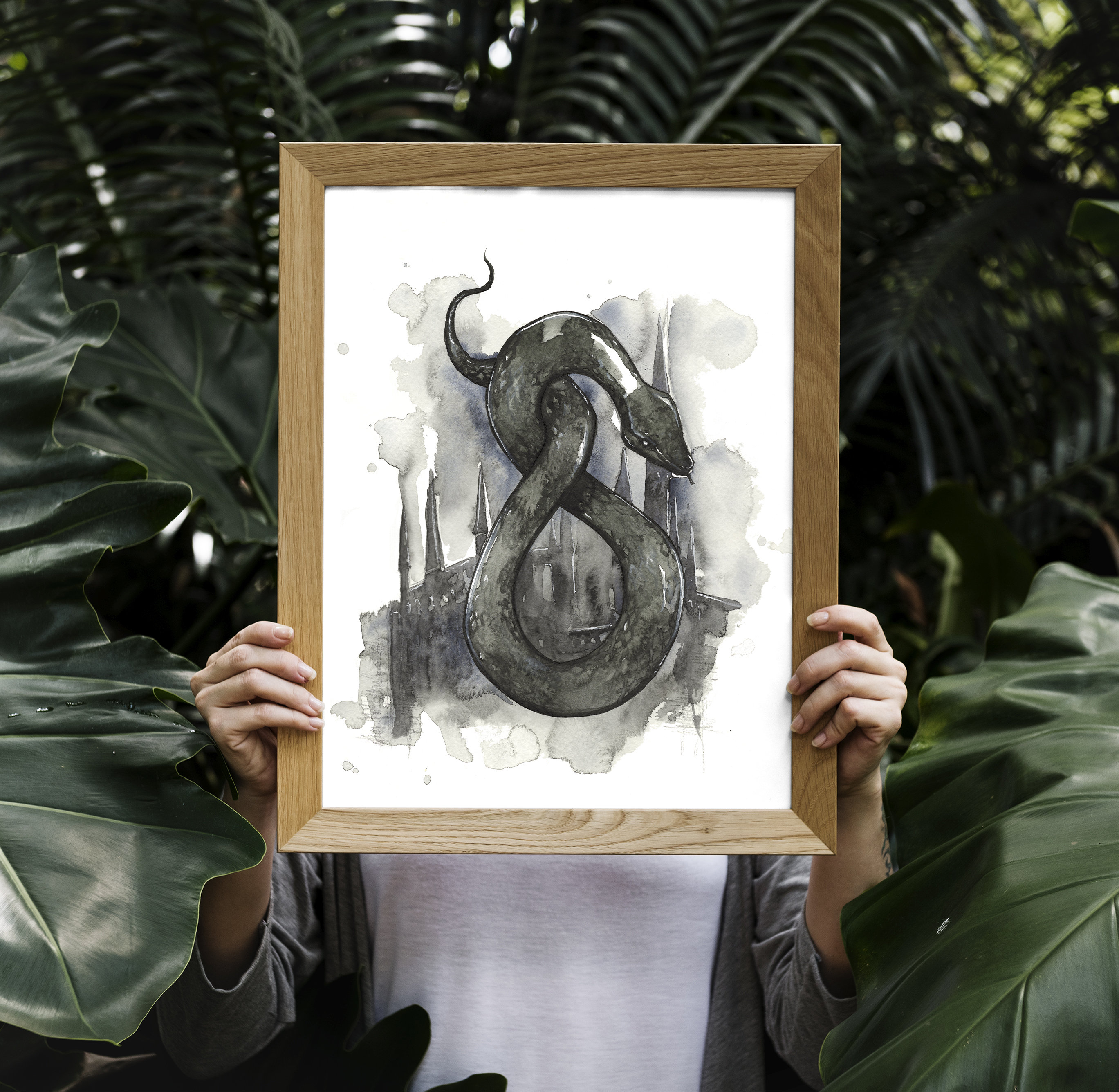 Slytherin House Watercolor Print, Hogwarts Painting, Snake Artwork, Fan ...