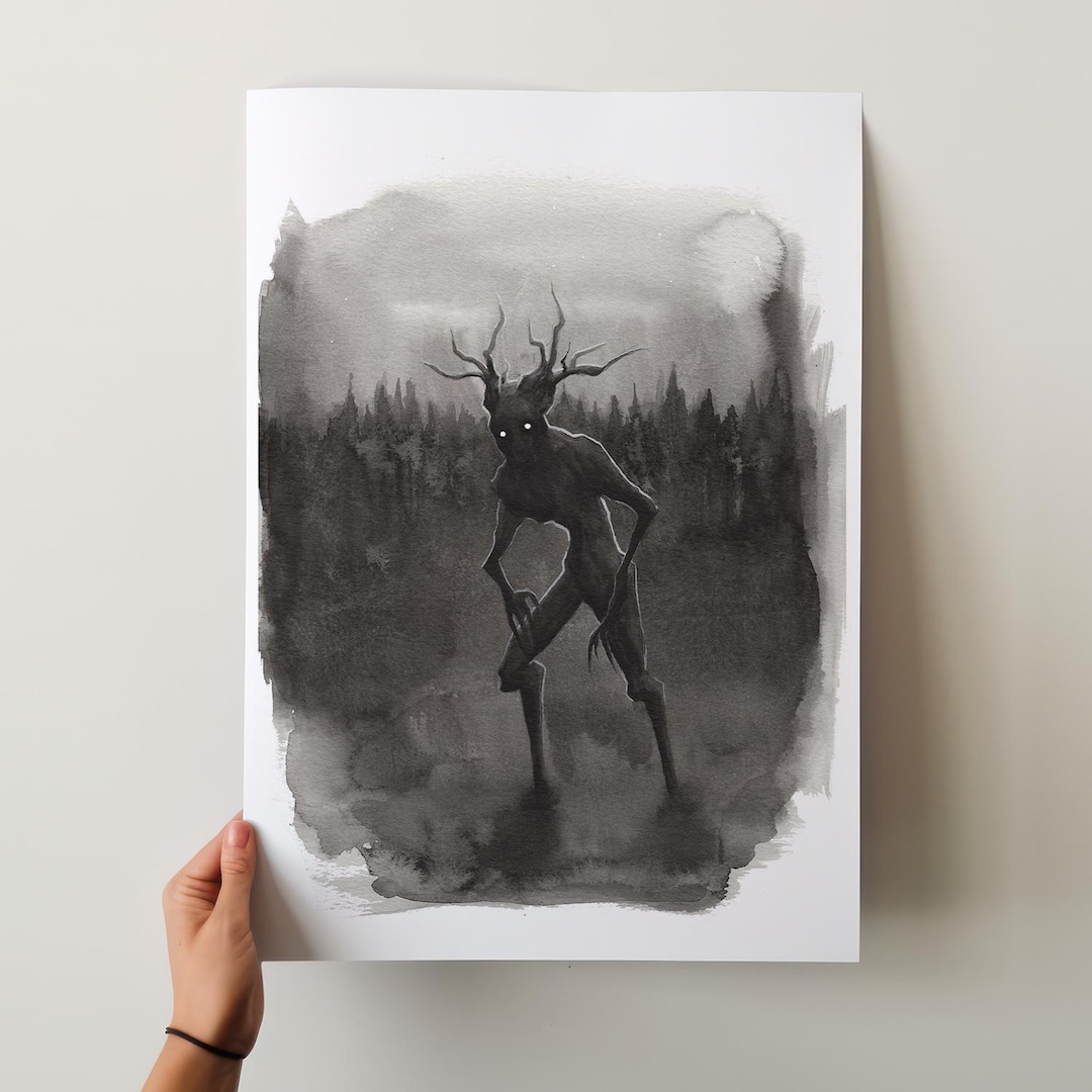 Wendigo Print, Cryptid Creatures, Dark Decor, Spooky Painting, Wall Art ...