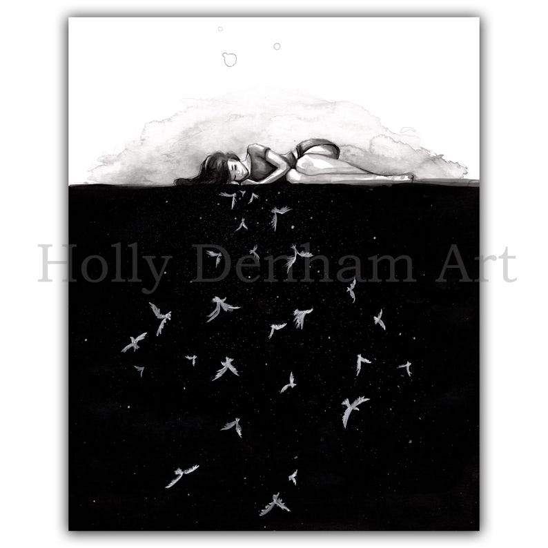 Sleep Concept Art Print, Dark Artwork, Ink Painting, Dreamy Surrealism ...