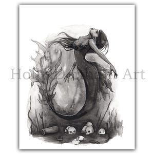 Siren Print, Ink Painting, Dark Fantasy Artwork, Spooky Decor, Gothic ...