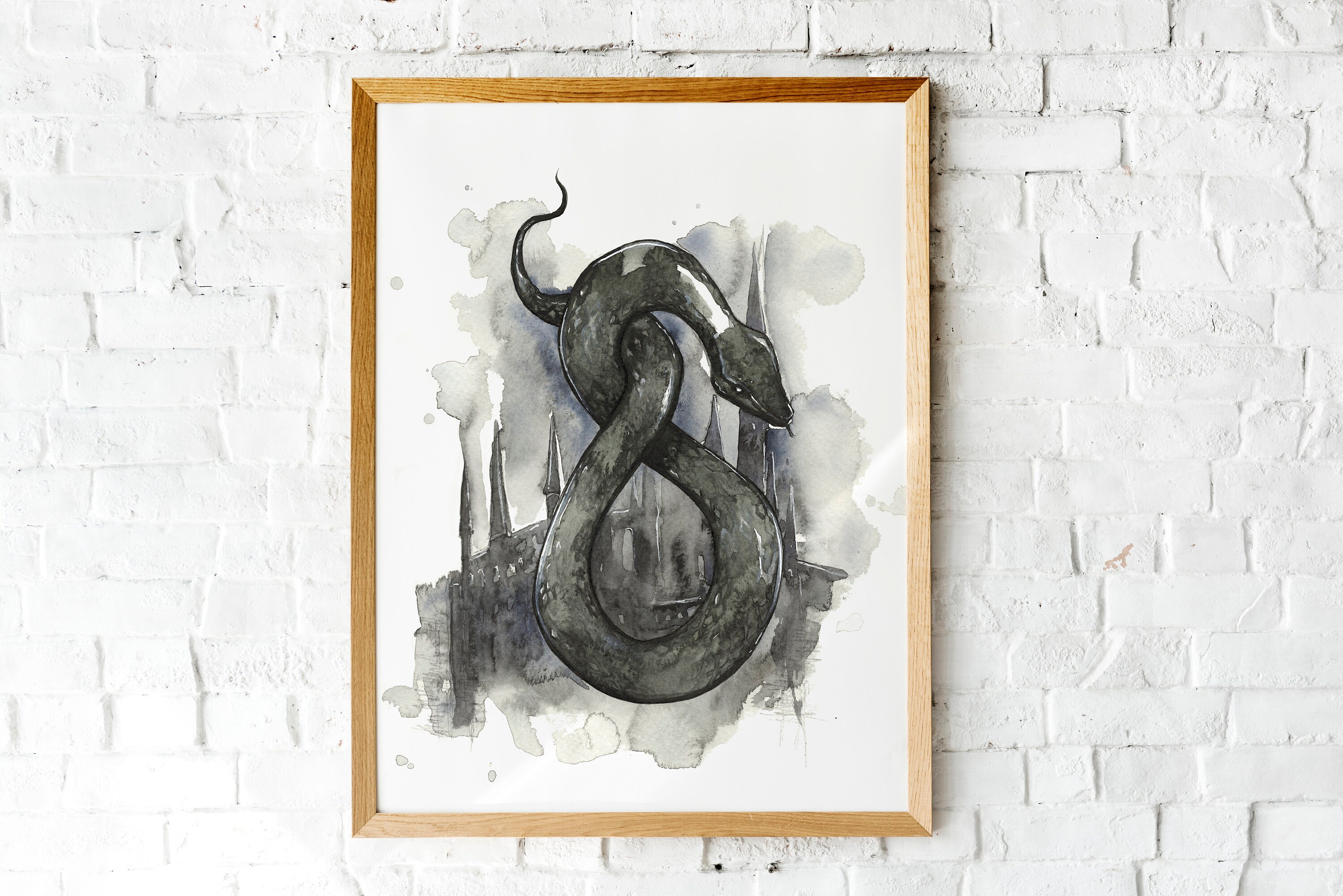Slytherin House Watercolor Print, Hogwarts Painting, Snake Artwork, Fan ...