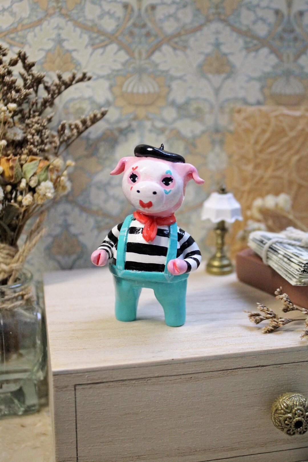 Pig Mime, Pantomime, Clown, Jester, Circus Performer, Clay Figurines ...