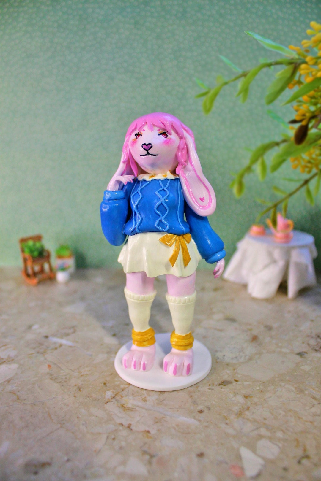 Pink Bunny Girl Cartoon Figurine, Furry Bunny, Cute Stylish Handmade ...