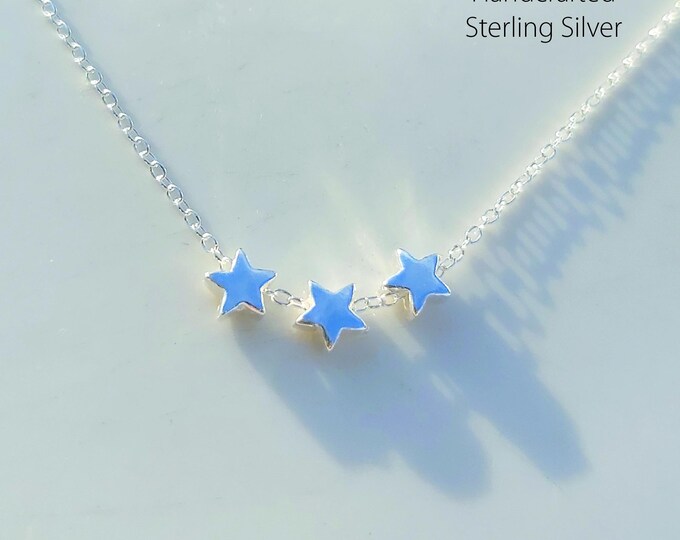 3 Stars Necklace - Sterling Silver Chain With Three Silver Star Charms ...