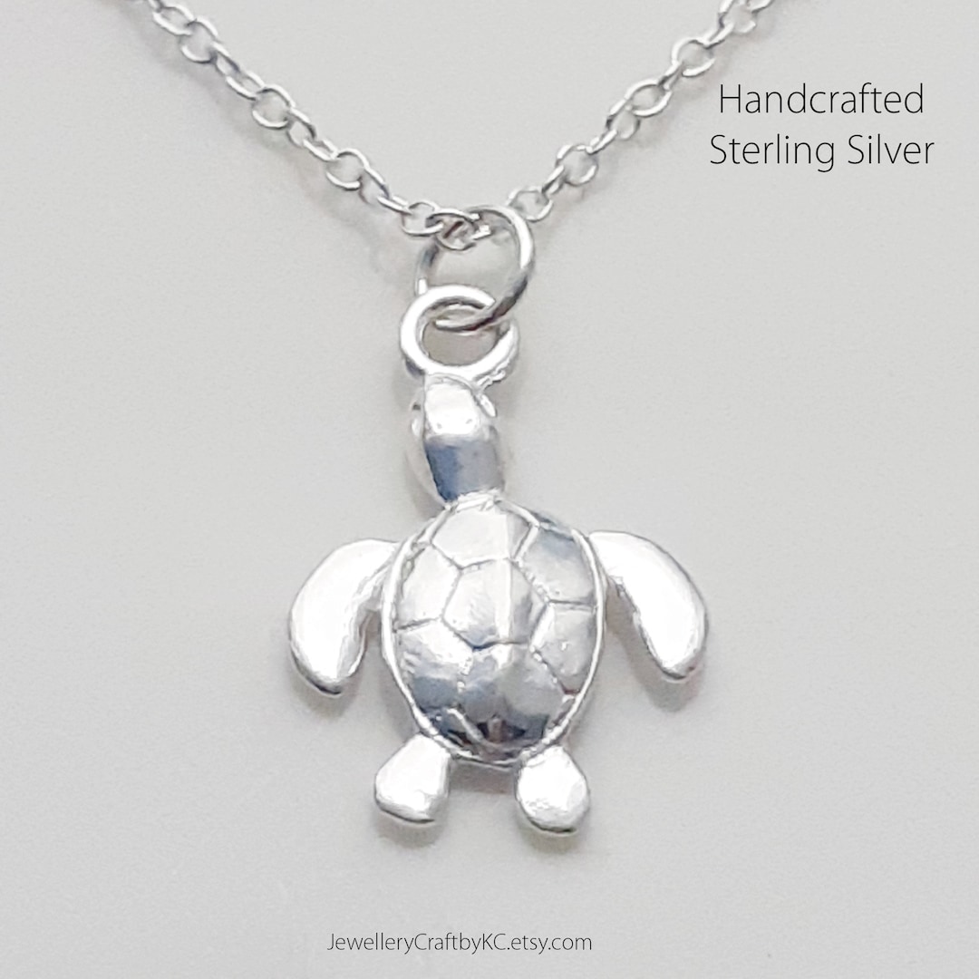 Sea Turtle Charm and Chain 100% Solid 925 Sterling Silver, Handcrafted ...