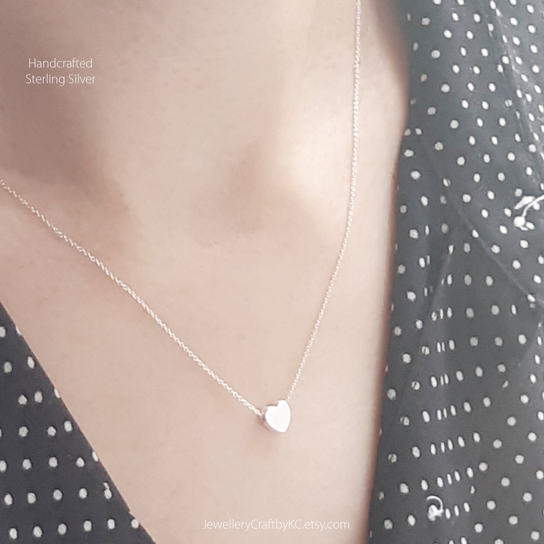 Heart Necklace, 100% Solid 925 Sterling Silver, Floating Heart Along ...