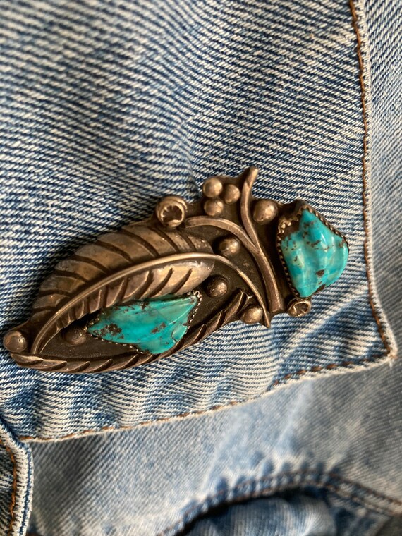 Vintage Zuni Ben Eustace Sterling Turquoise Brooch - Gem