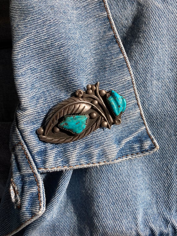 Vintage Zuni Ben Eustace Sterling Turquoise Brooch - Gem
