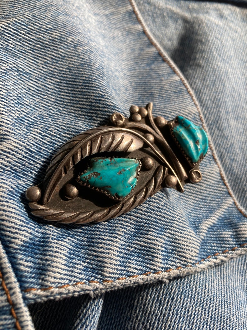 Vintage Zuni Ben Eustace Sterling Turquoise Brooch - Etsy