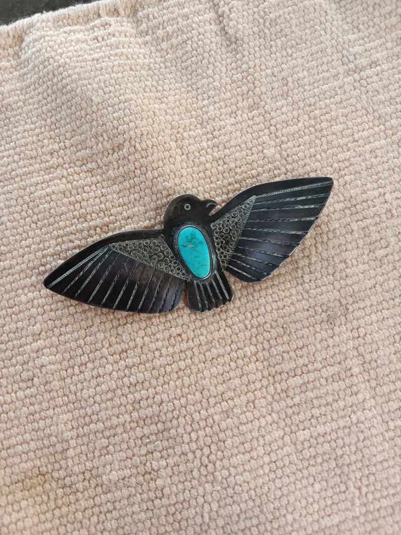 Vintage Sterling Turquoise Thunderbird Pin - Etsy