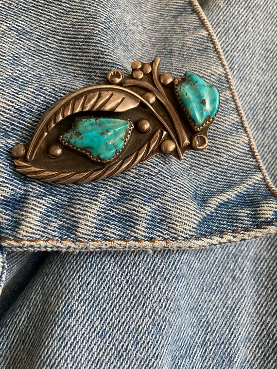 Vintage Zuni Ben Eustace Sterling Turquoise Brooch - Gem