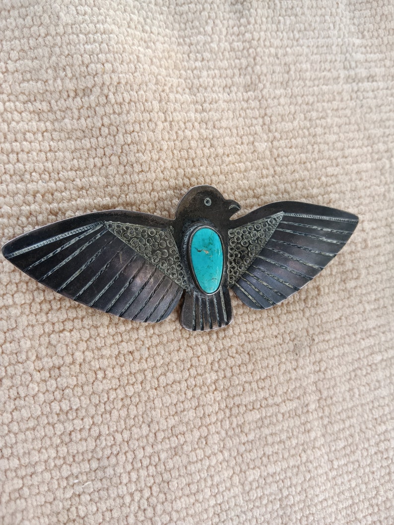 Vintage Sterling Turquoise Thunderbird Pin - Etsy