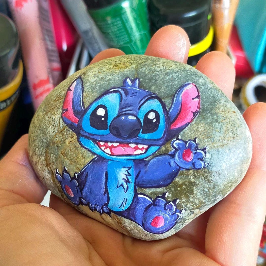 Blue Monster Fanart Painted on a Natural Pebble, Acrylic Painting ...