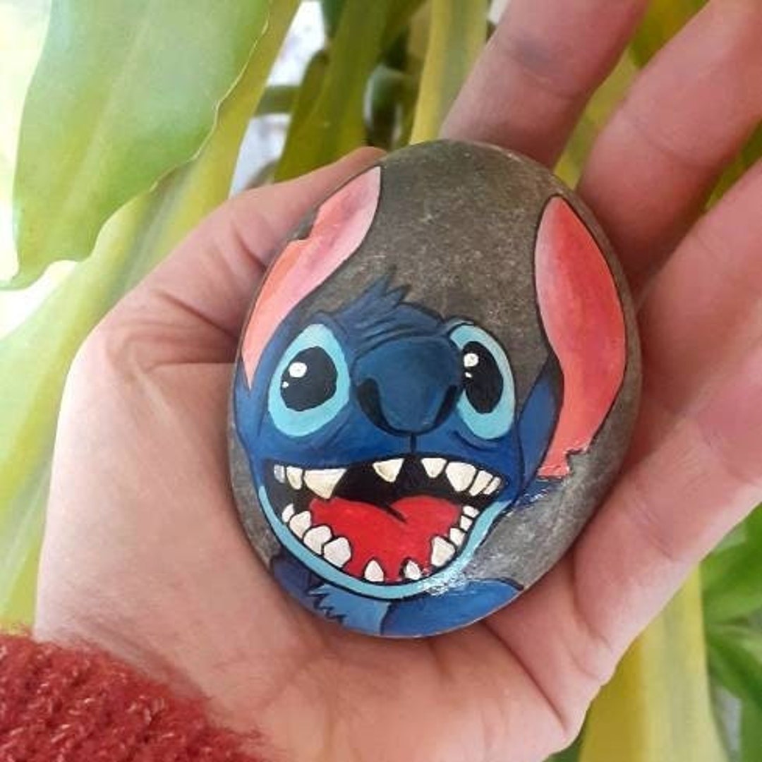 Blue Monster Fan Art Painted on Natural Pebble Gift Idea for Birthday ...