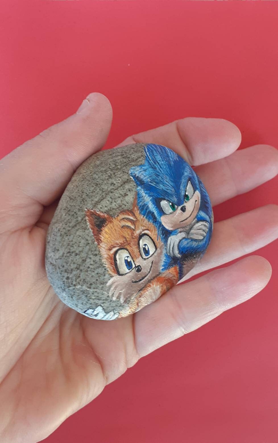 Sonic and Tails Painting on Natural Pebble Gift Idea for - Etsy
