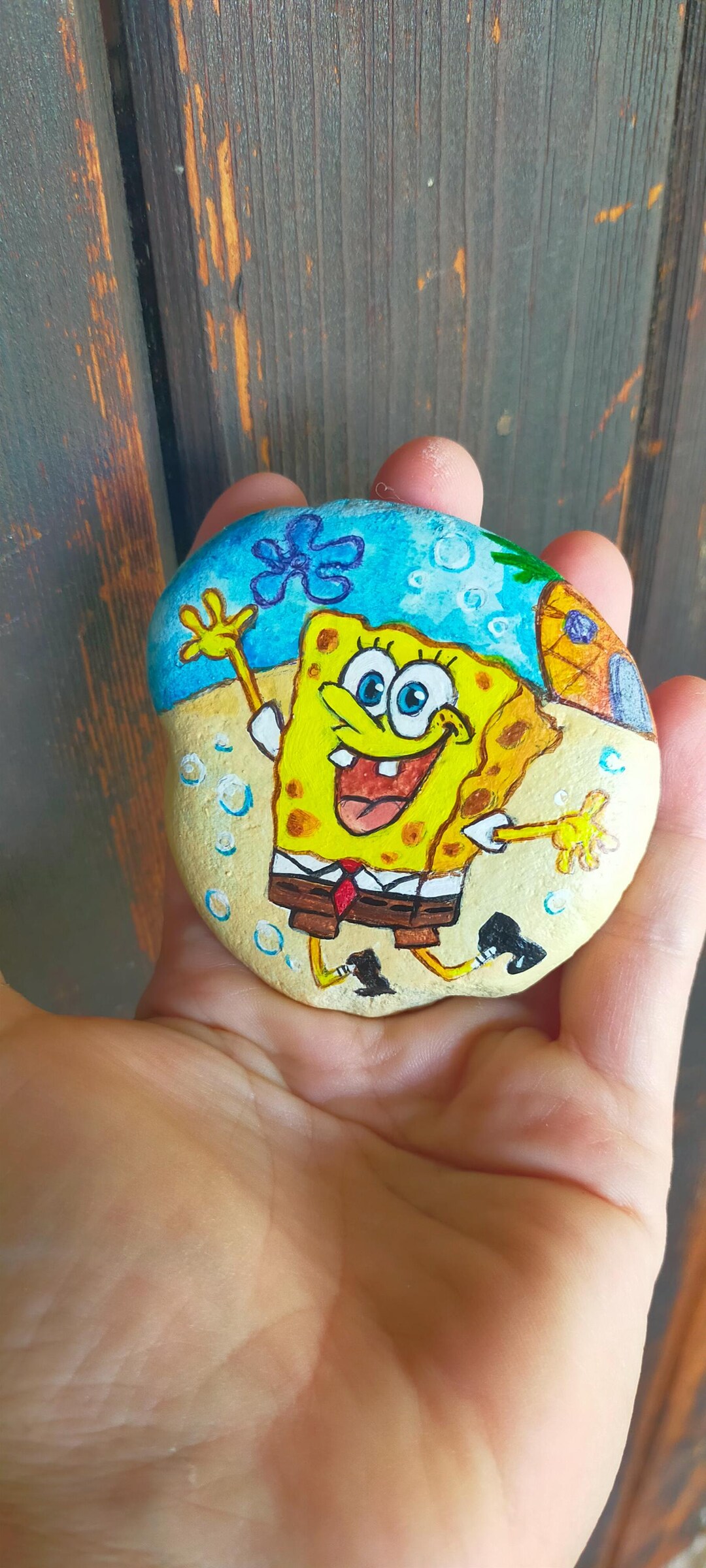 Spongebob Squarepants Painted Pebble, Acrylic Paint With a Brush ...