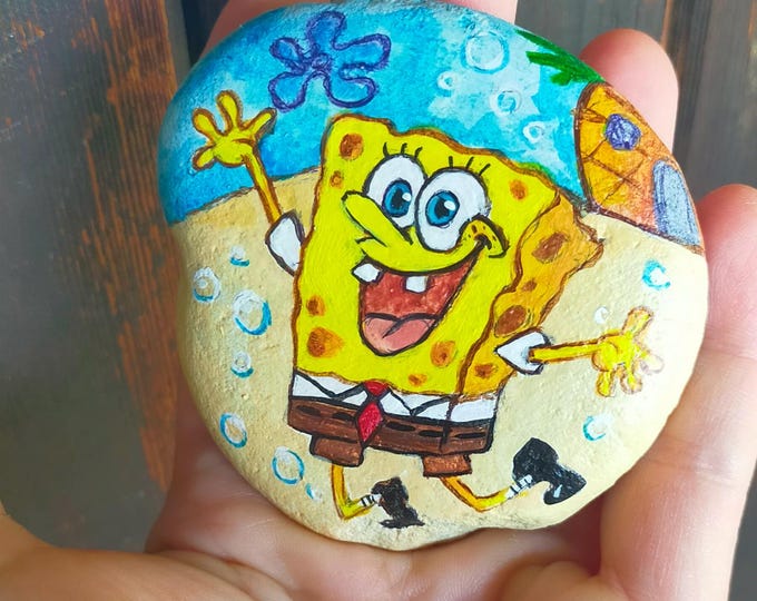Spongebob Squarepants Painted Pebble, Acrylic Paint With a Brush ...
