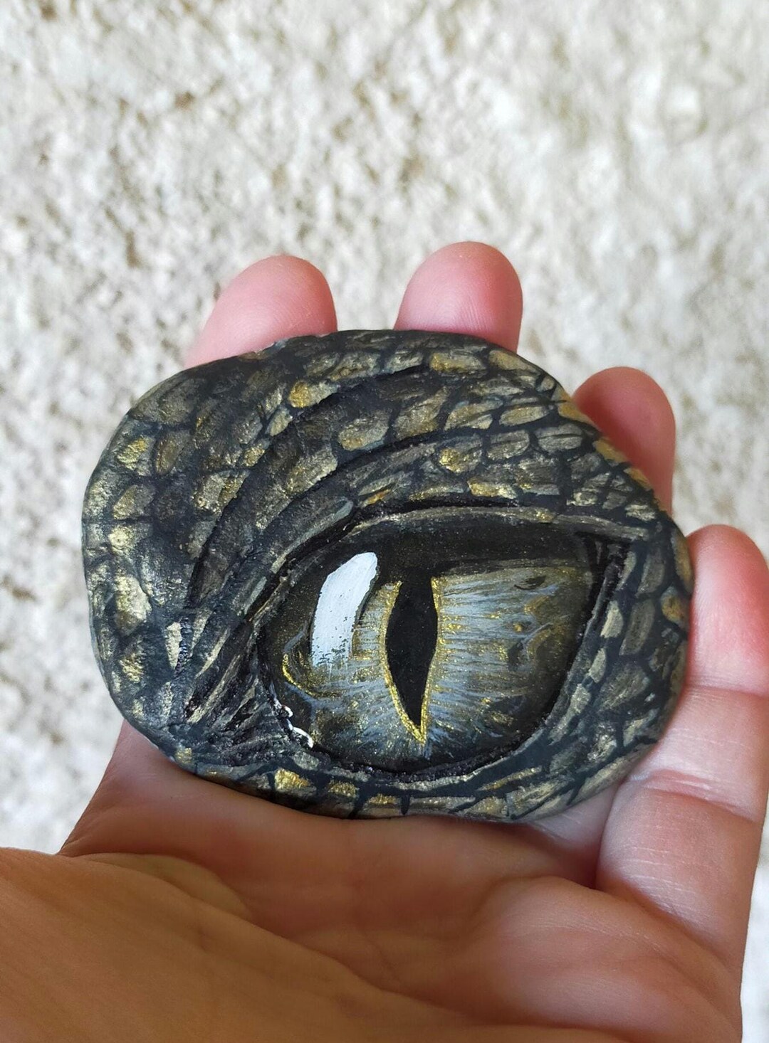 Golden Dragon Eye Made With Acrylic Paint on Natural Pebble, Birthday ...