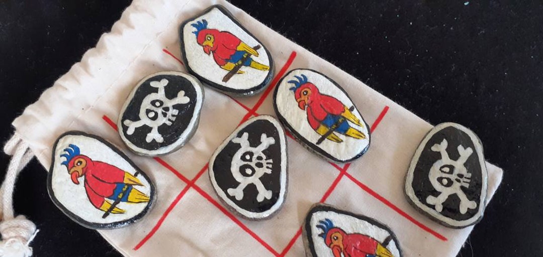 Pirate Tic-tac-toe Game Painted Pebble Children's Gift Board Game ...