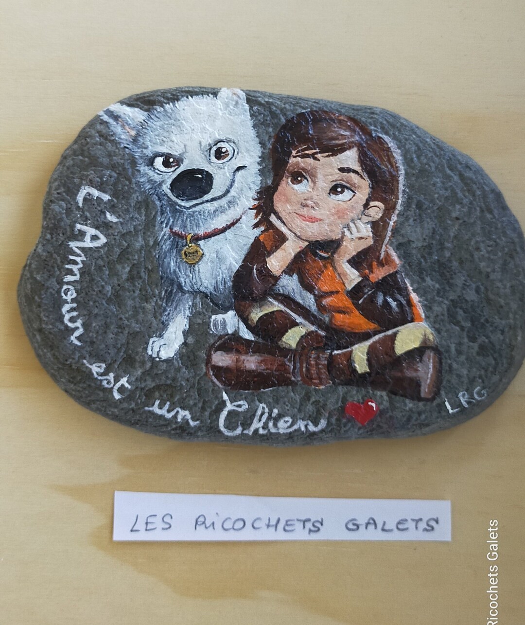 Volt Dog and Child Painting on Natural Pebble Gift Idea for Birthdays ...