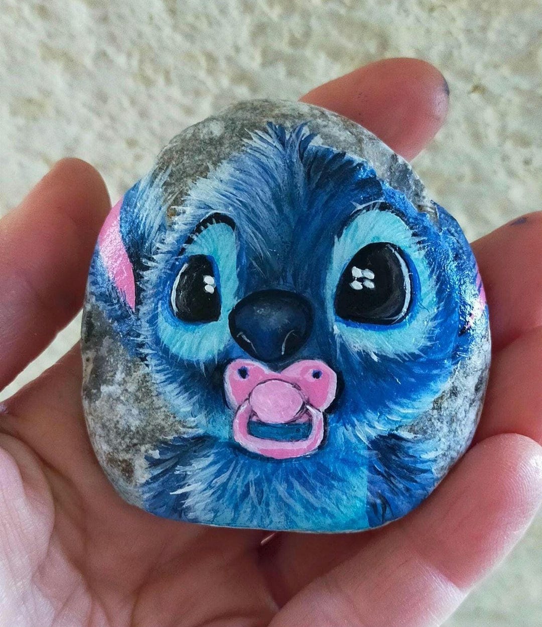 Blue Baby Monster Painted on a Natural Pebble With Acrylic Paint ...