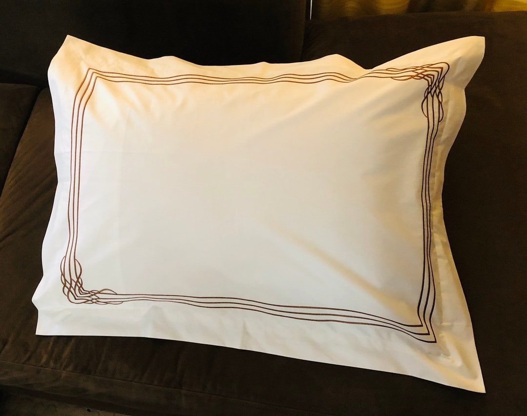 White With Triple Brown Embroidered Frame Pillow Shams (set of 2 ...