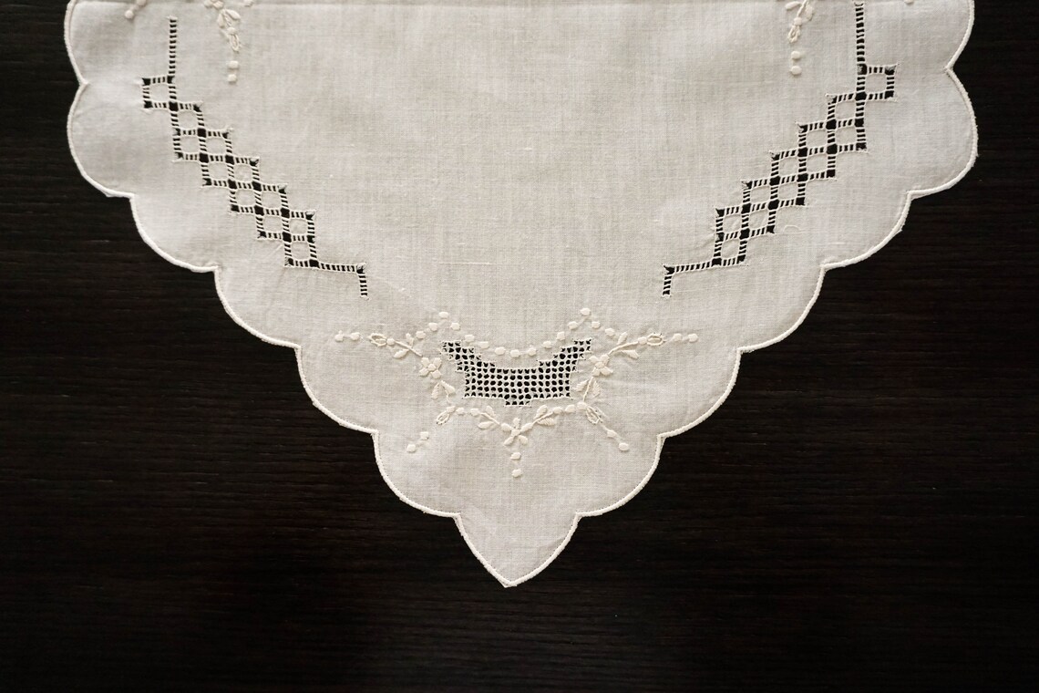 Hemstitch With Embroidery and Scalloped Edges Table Runner | Etsy